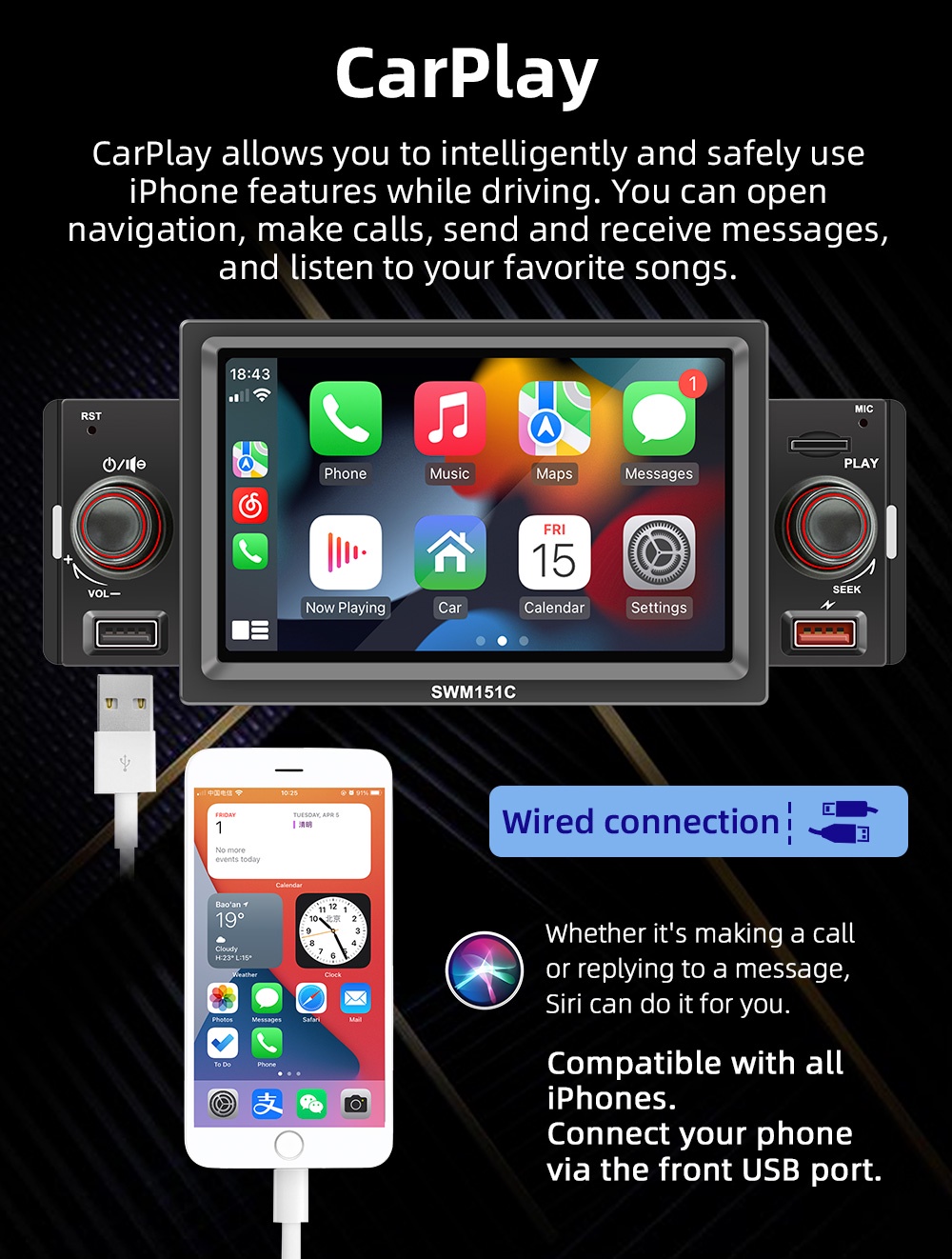 ESSGOO Carplay&Android Auto Single 1 Din Multimedia MP5 Car Player Bluetooth 5" INCH Touch ...