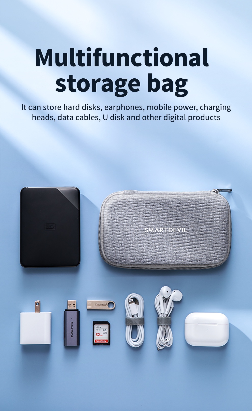 SmartDevil Headphone Organizer Case Data Cable Charger Protector ...