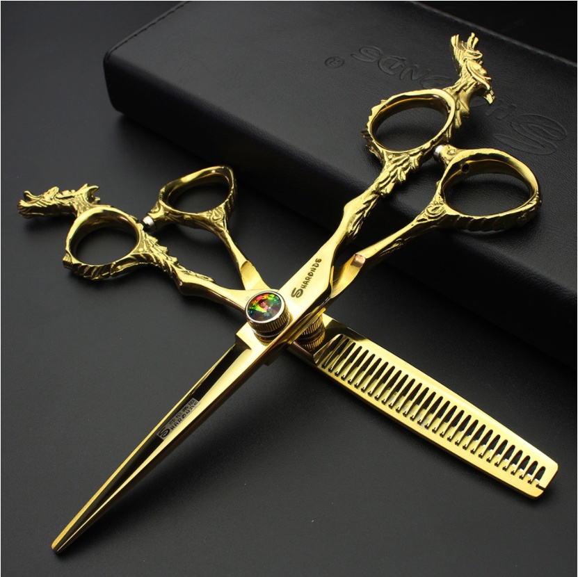 Hair Salon Cutting Scissors Set Sharonds 20cm/440C Golden Flat Teeth ...