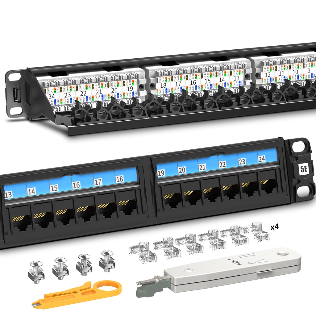 AMPCOM Patch Panel, CAT6 1U/2U 24-Port/48-Port Rackmount Or Wall Mount ...