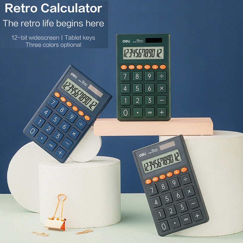Deli Electronic Calculator 12-Didits Portable Dual Power Supply Office ...