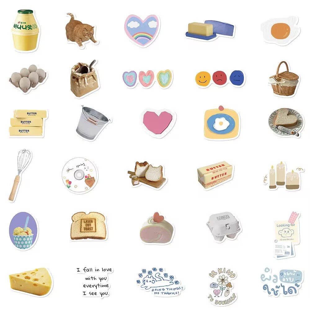 Ohaya ins Healing Butter Cake Sticker Gourmet Dessert diy Handbook Laptop Sticker Waterproof ...