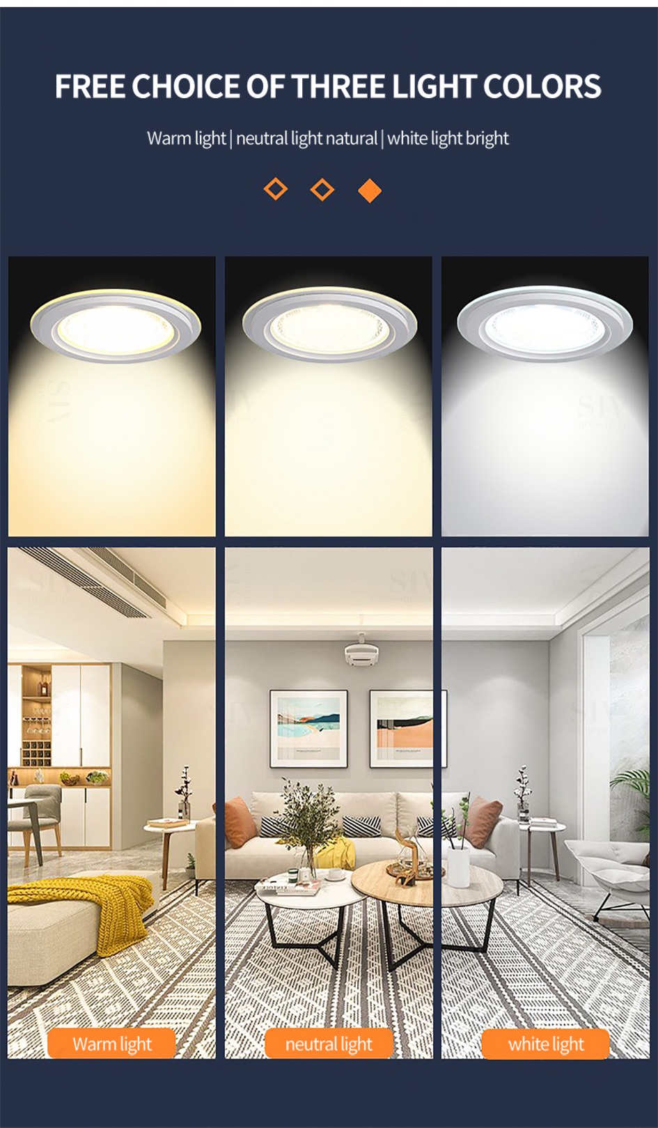 Siv Tricolor Glass Led Recessed Downlight Pin Light Ceiling Panel Light ...