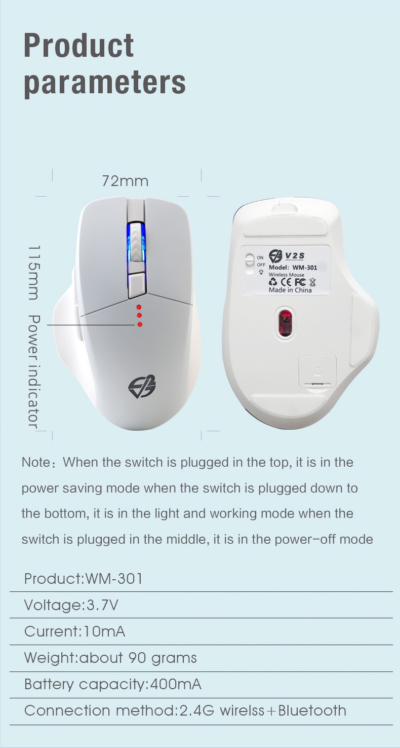 V2S WM-301 Rechargeable Wireless Mouse Silent Click For Laptop PC ...