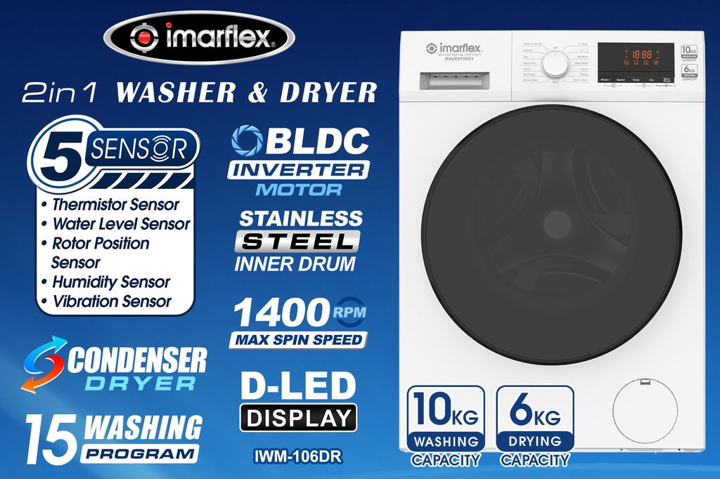 Imarflex Washer and Dryer IWM-106DR | Shopee Philippines