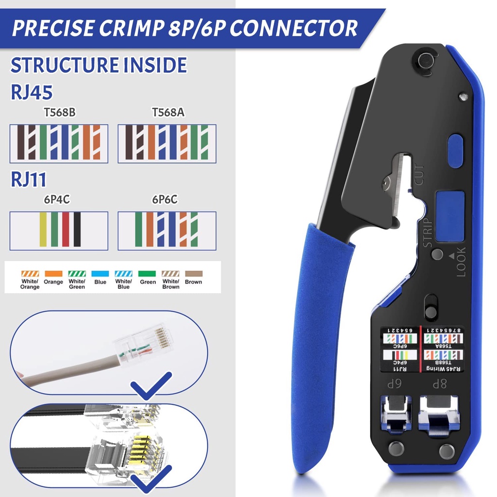 ZoeRax RJ45 crimping tool pliers network crimper stripper cutter ethernet clip tongs RG45 cat6 ...