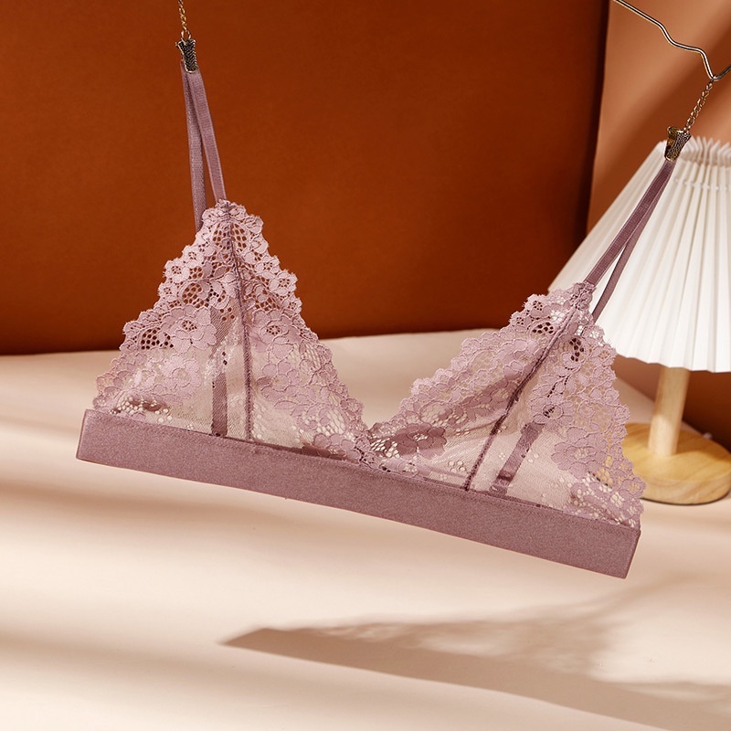 ZXYOUPING Women Ultra Thin Cup Mesh Lace Underwear Set Transparent Bras ...