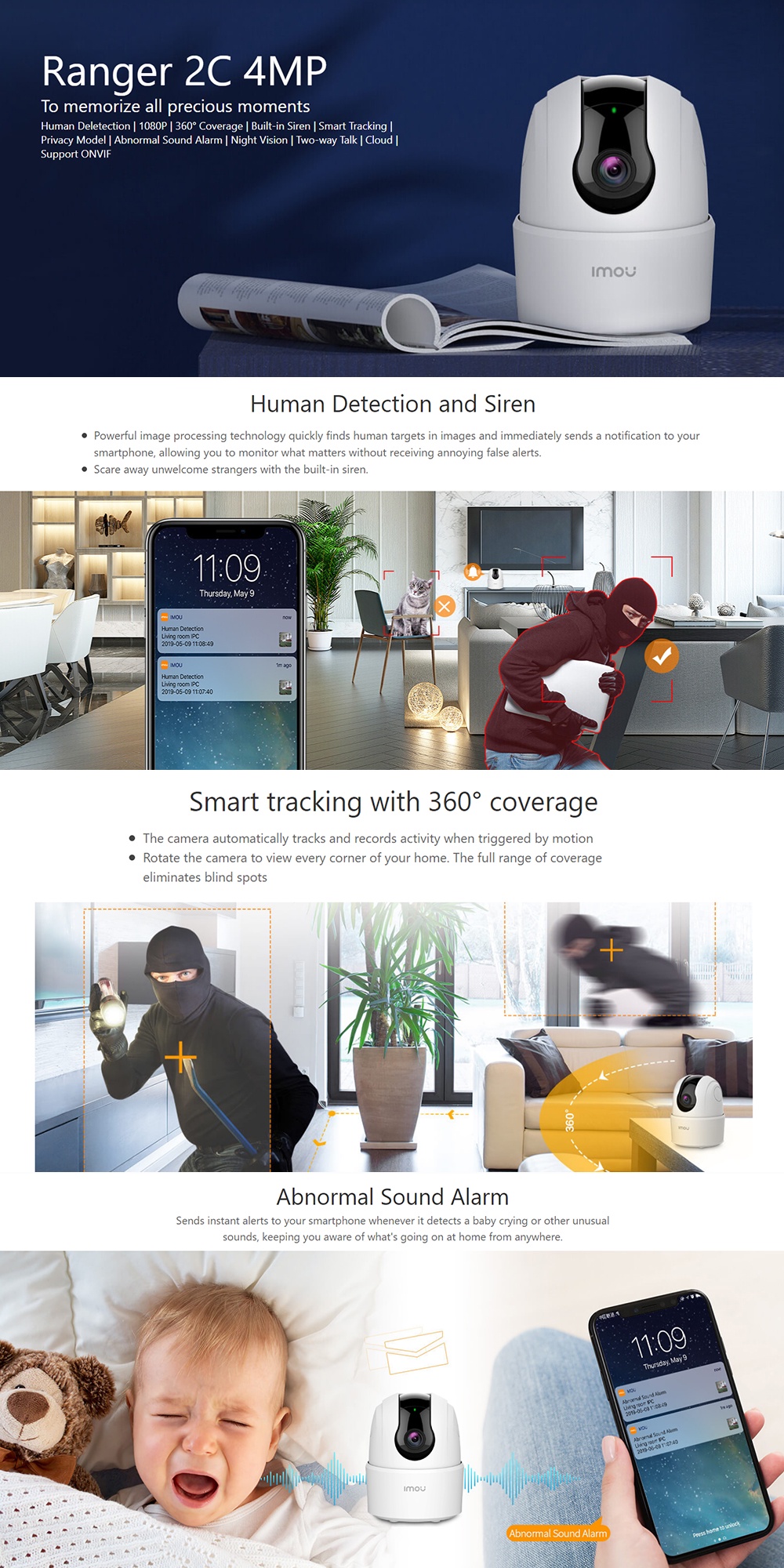 IMOU Ranger 2C 4MP Security Camera | Human Detection | 360° Coverage ...