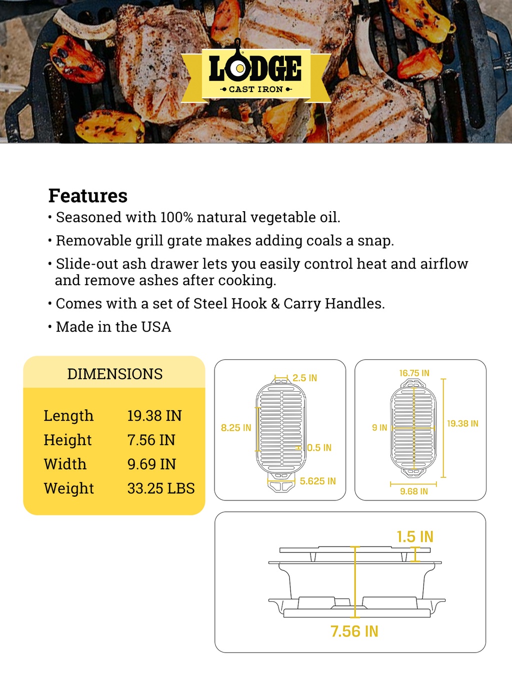 Lodge Sportsman’s Pro Seasoned Cast Iron Grill™ | Shopee Philippines
