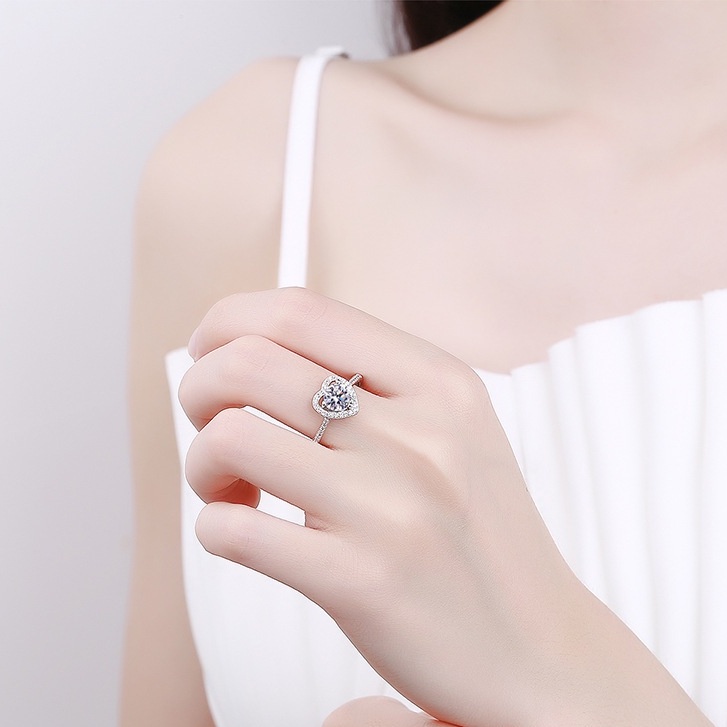 DUSE 18K Platinum Plated Wedding Rings Heart Diamond Ring Bridal ...