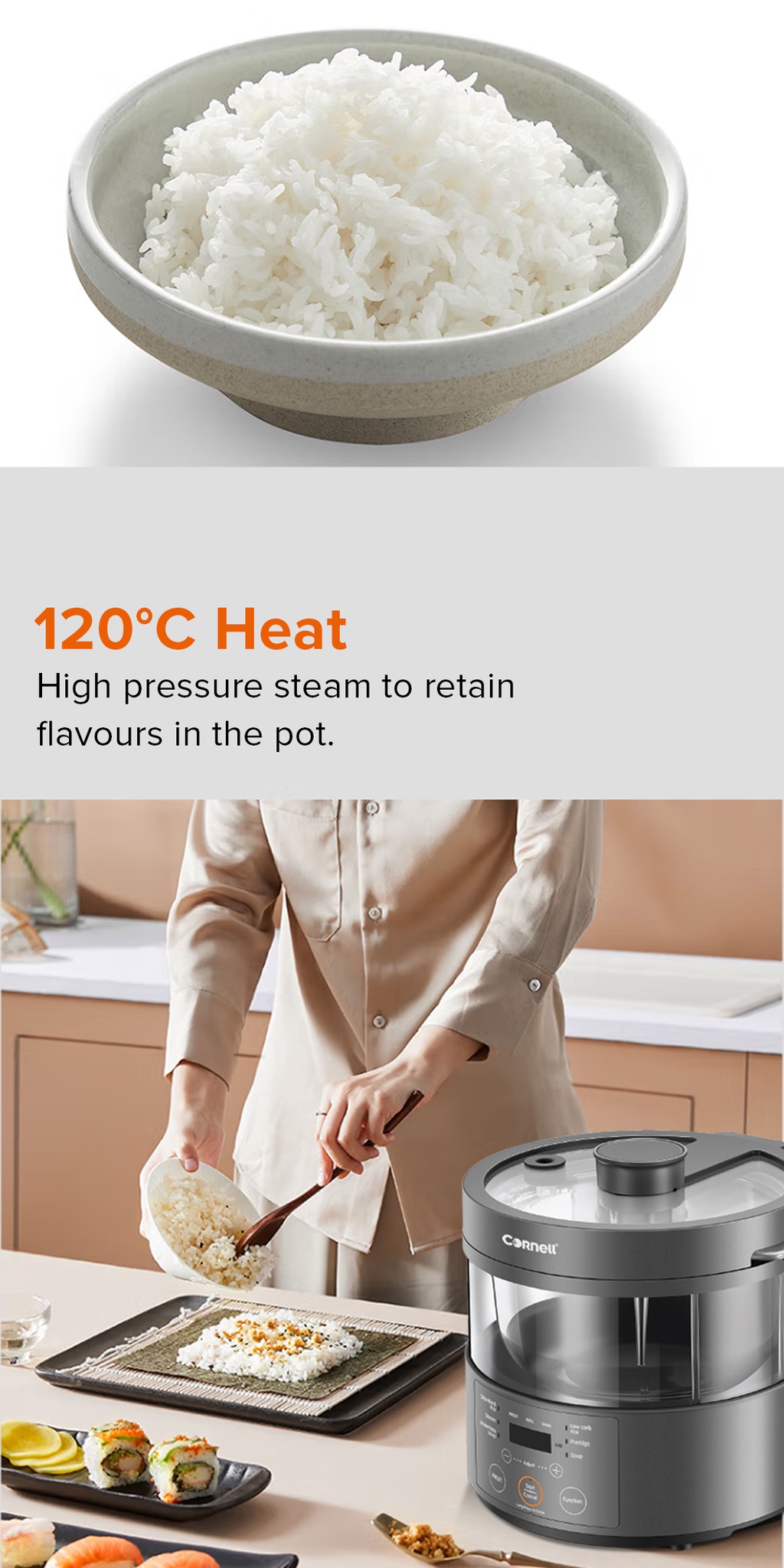 Cornell Steam Multi Cooker, Low Carb Rice Cooker and Waterless Soup ...