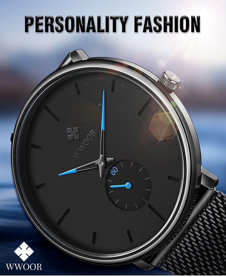 Wwoor Watch Men Quartz Analog Ultra-Thin Stainless Steel Wristwatch ...