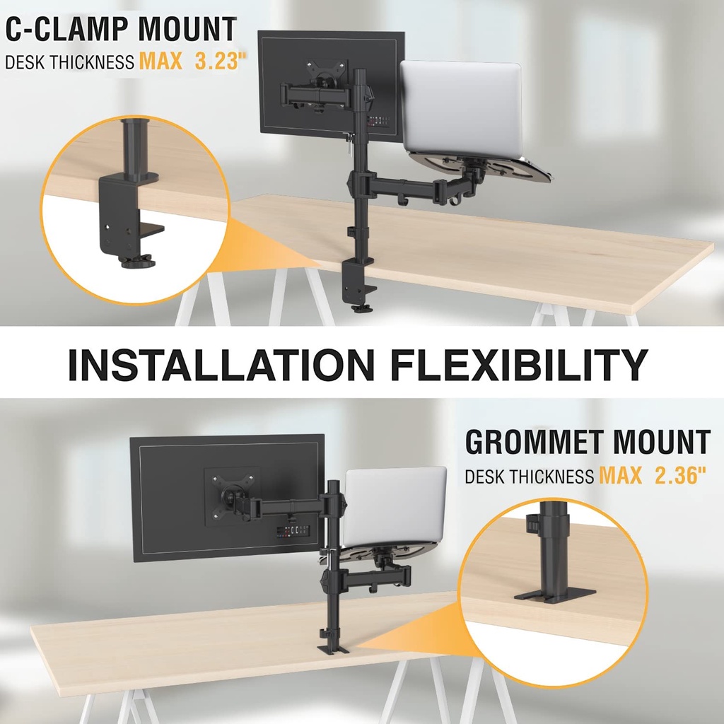 Meewoo Monitor Stand With Laptop Tray Dual Arm Desk Mount Fully ...