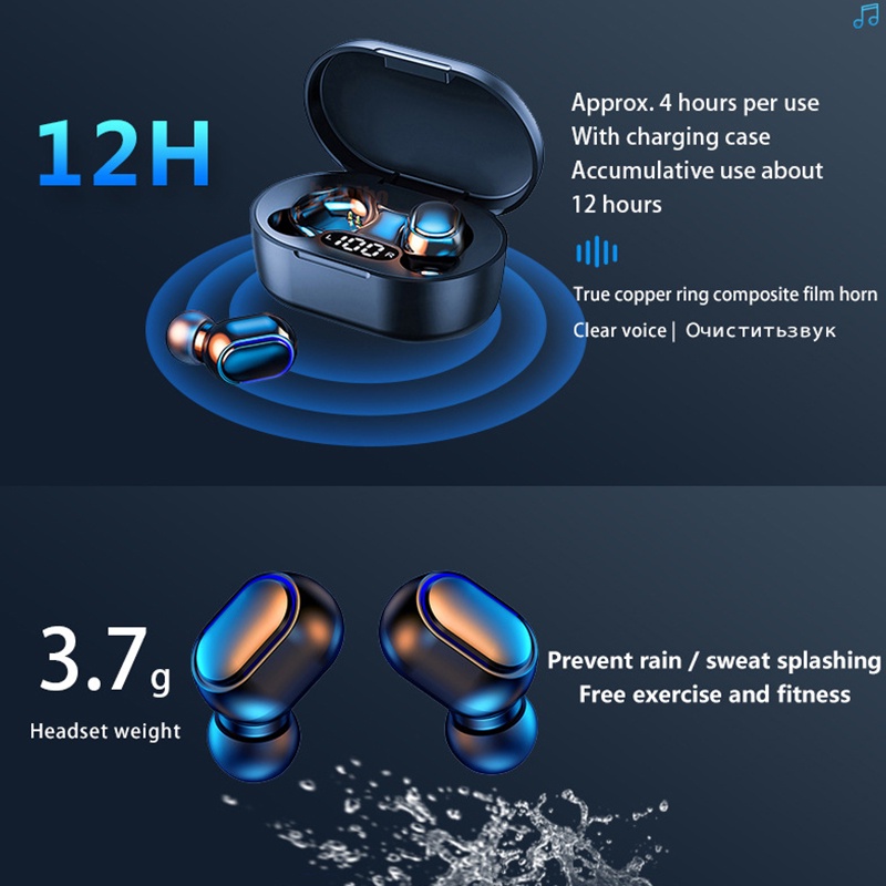 E7S TWS Wireless Headset Bluetooth 5.0 LED Display Earphones Sport ...