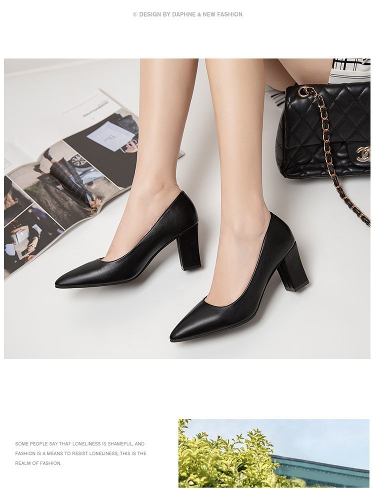 Work Simple Medium Heel Shoes Pointed Toe Thick Heel Pumps Women's ...