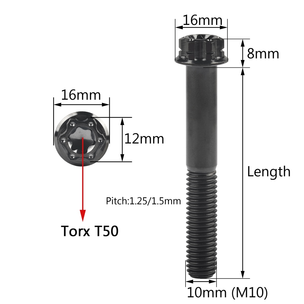 Wanyifa Titanium Bolts M10 1.5P Burnt blue Black Flange Torx Head Screw ...