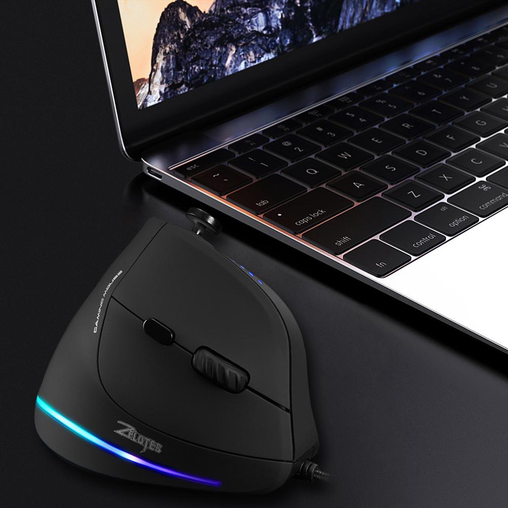 For ZELOTES Vertical Gaming Mouse Programmable USB Wired RGB Optical ...