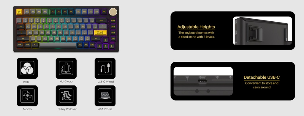 AKKO PC75B Plus V2 Black & Gold RGB Mechanical Keyboard (AKKO CS ...