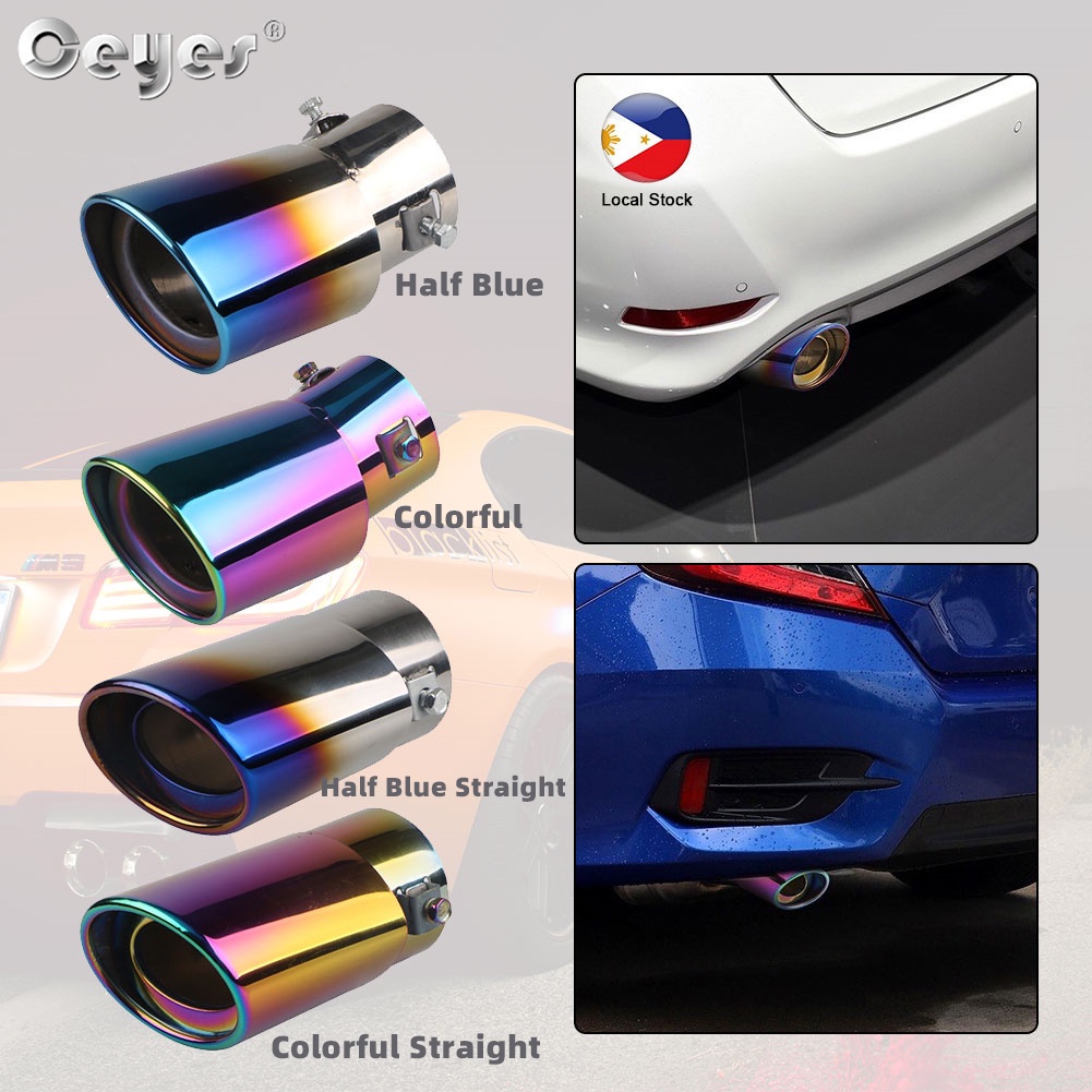Ceyes Half Car Exhaust Muffler Tip Universal Stainless Steel Round Chrome Tail Muffler Exhaust ...