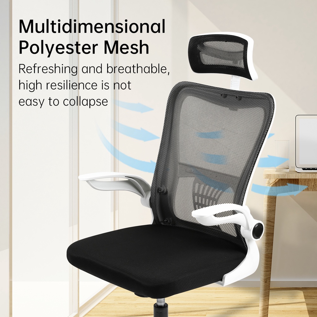 Deli Ergonomic Office Chair Flip Up Arms Height Adjustable Reclining ...