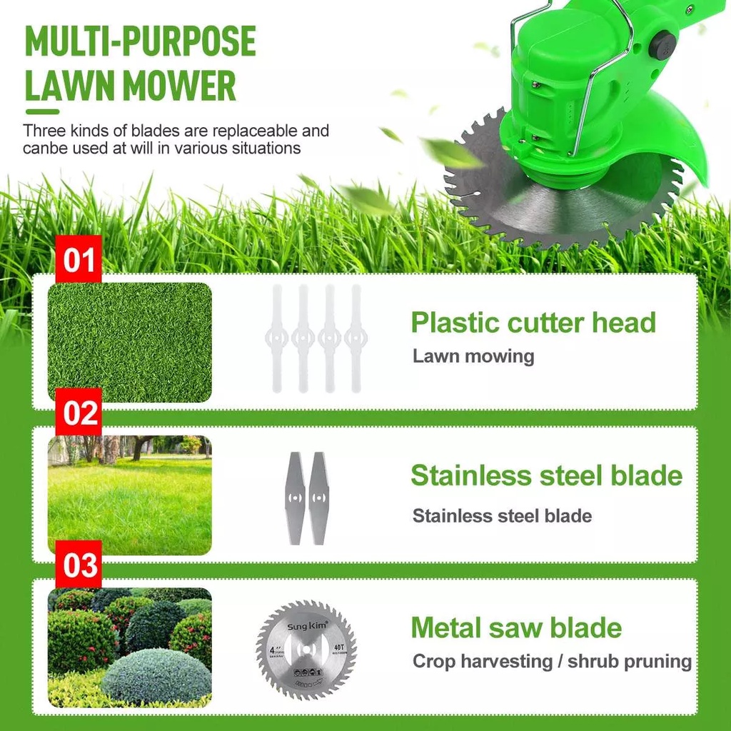 Lawn Mower Rechargeable Electric Grass Lawn Mower Weeder Trimmer ...