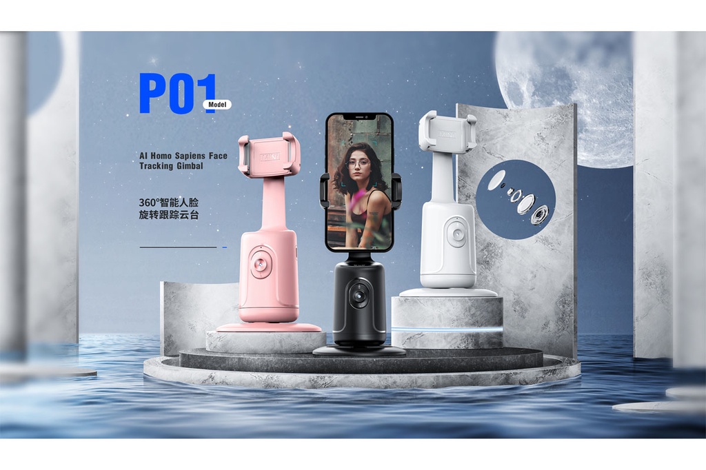 P01 AI Smart Gimbal 360° Auto Face Tracking Gimbal All-in-one Rotation Phone Holder For ...