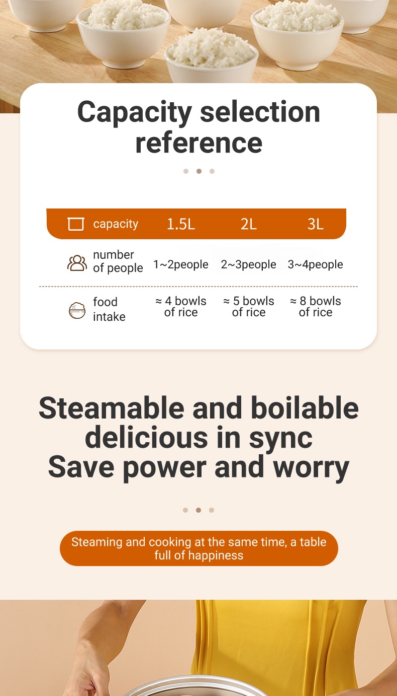 3L rice cooker with steamer mini rice cooker multifunctional electric ...