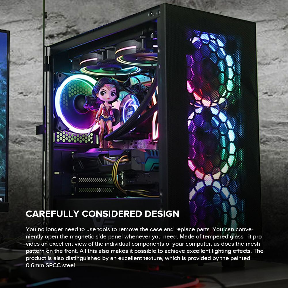 Dark Flash DLM21 Mesh Mid Tower Gaming PC Case, Lowpoly panel design ...