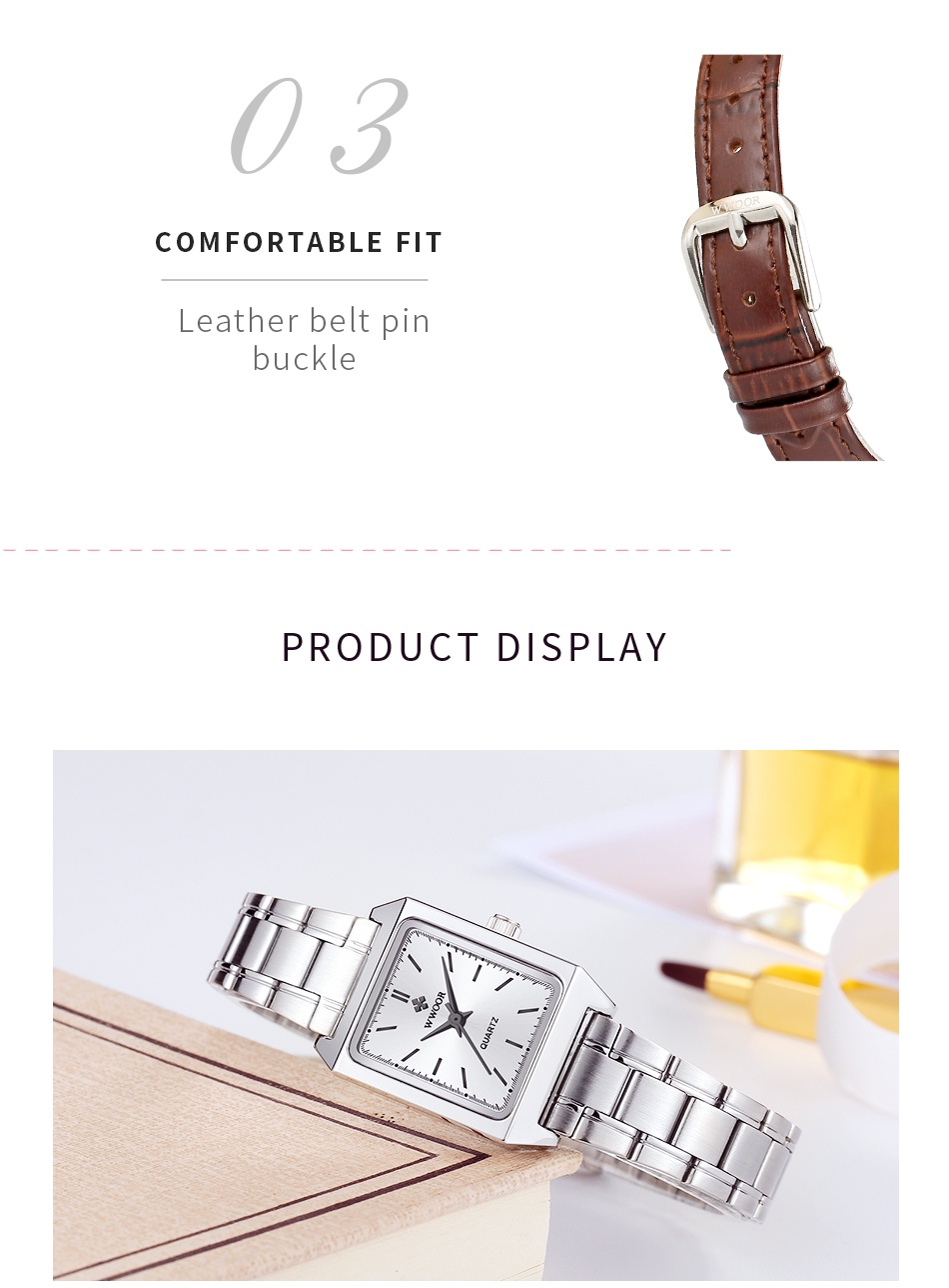 Wwoor Women Watch Waterproof Stainless Steel White Square Quartz Wristwatch Lady Casual Watches ...