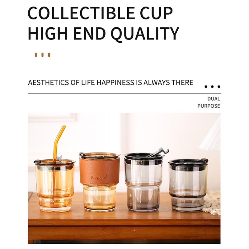 Coffee Mug With Cover Double Wall Glass Cups mugs coffee Silicone Straw ...
