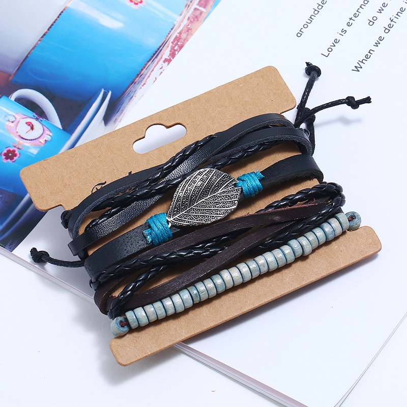 DUSE 6Pcs/Set Eif Dock Vintage Multiple Layers Leather Bracelet Set For ...