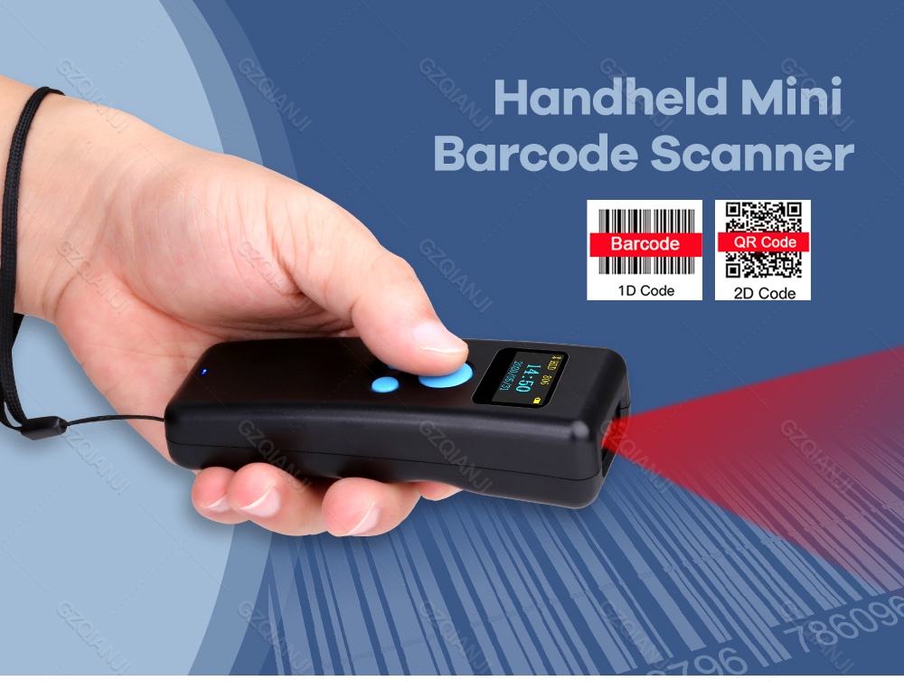 Mini Portable Barcode Scanner Handheld Bluetooth Wireless 1D 2D QR ...
