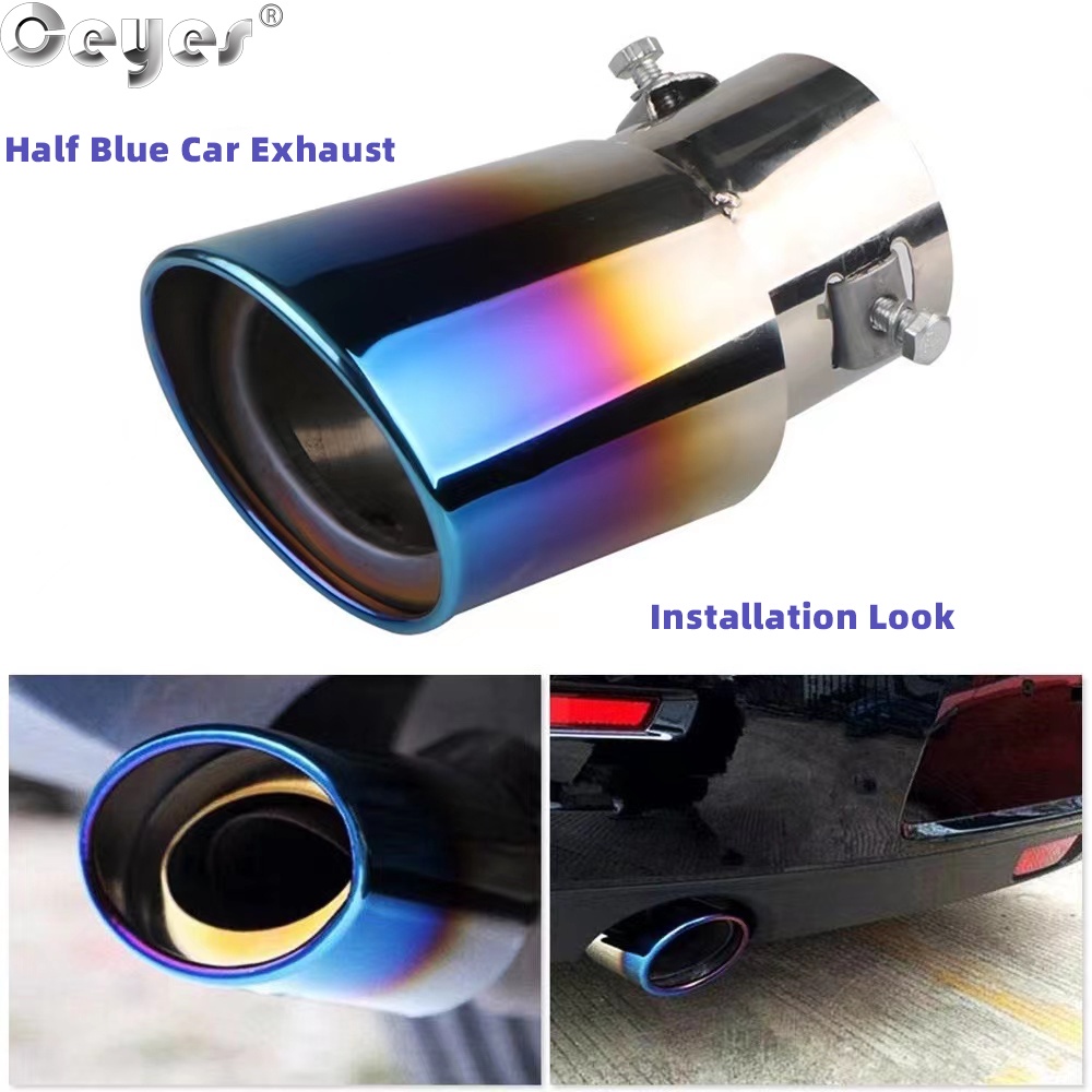 Ceyes Half Car Exhaust Muffler Tip Universal Stainless Steel Round ...