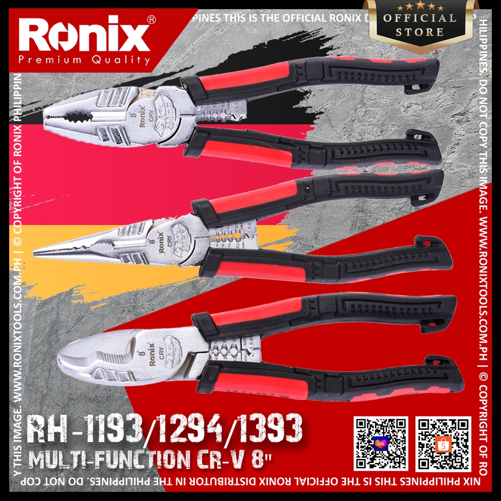 Ronix Multi-Function Pliers Cr-V RH-1193 / RH-1293 / RH-1393 8"-200mm CRV+TPR chromium-coated ...