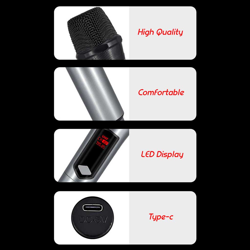 Wireless Microphone, UHF Cordless Handheld Mic System with Rechargeable ...