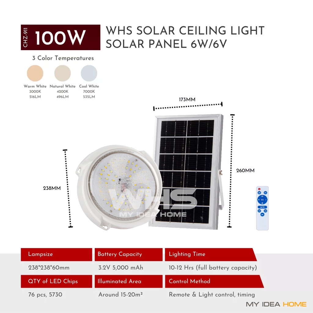 WHS Solar Ceiling Light 100W 200W 300W 500W Solar Light LED indoor ...
