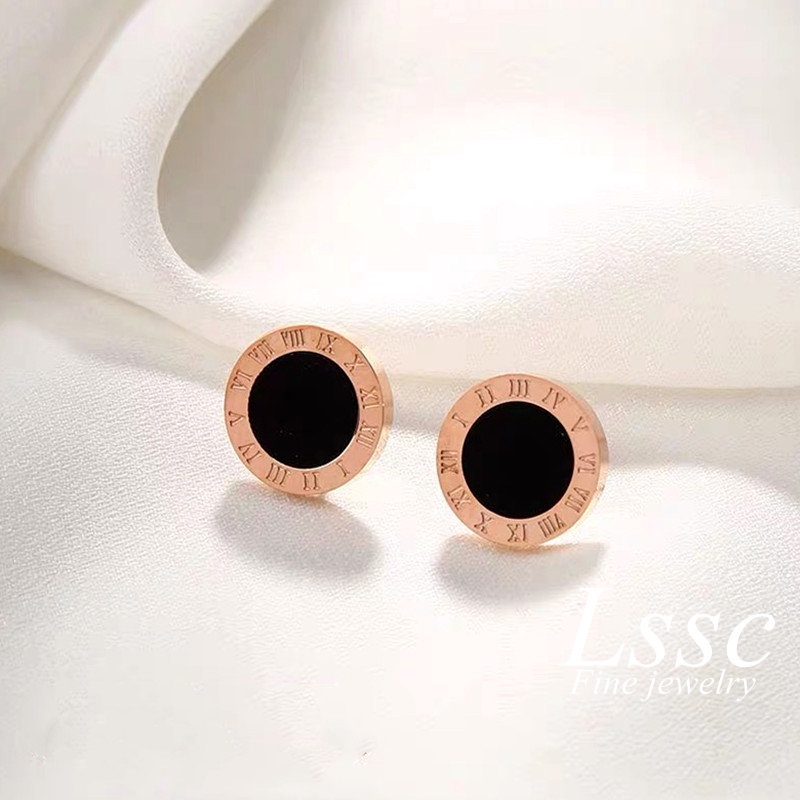 Black Round Roman Hikaw for Woman Hypoallergenic Stud Earrings Non ...