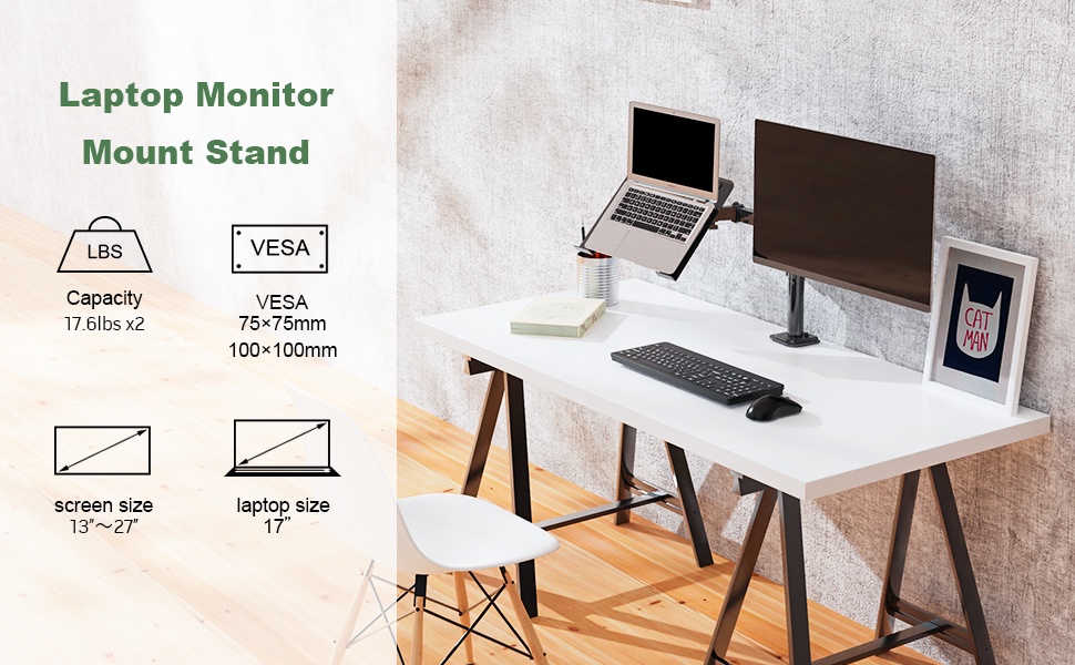 Meewoo Monitor Stand With Laptop Tray Dual Arm Desk Mount Fully ...