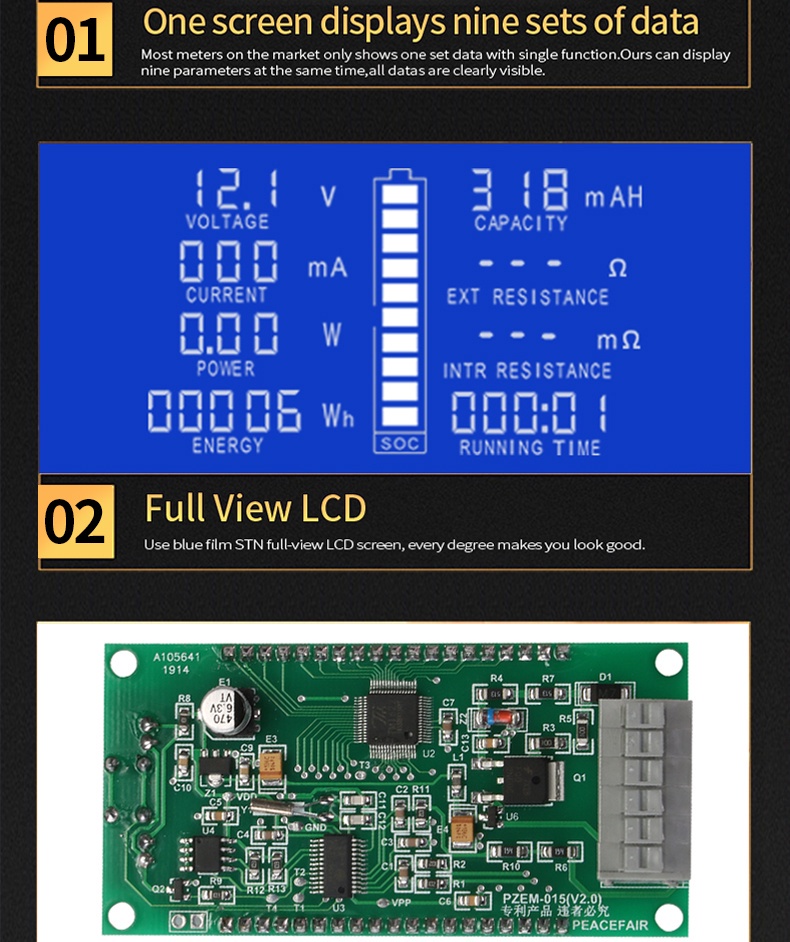 Pcbfun PZEM-015 DC 0-200V 50A 100A 200A 300A Voltmeter Ammeter Car ...