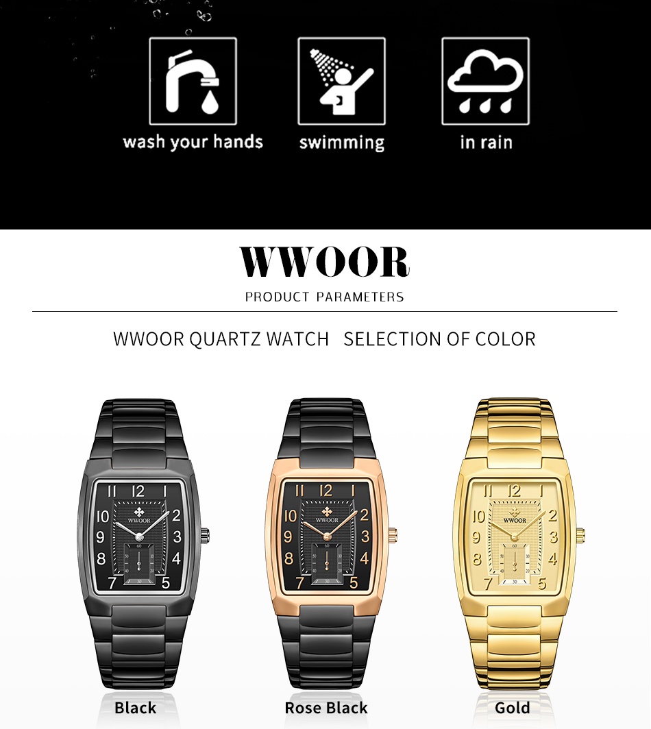 Wwoor Design Square Watch For Men Top Brand Luxury Business Stainless ...