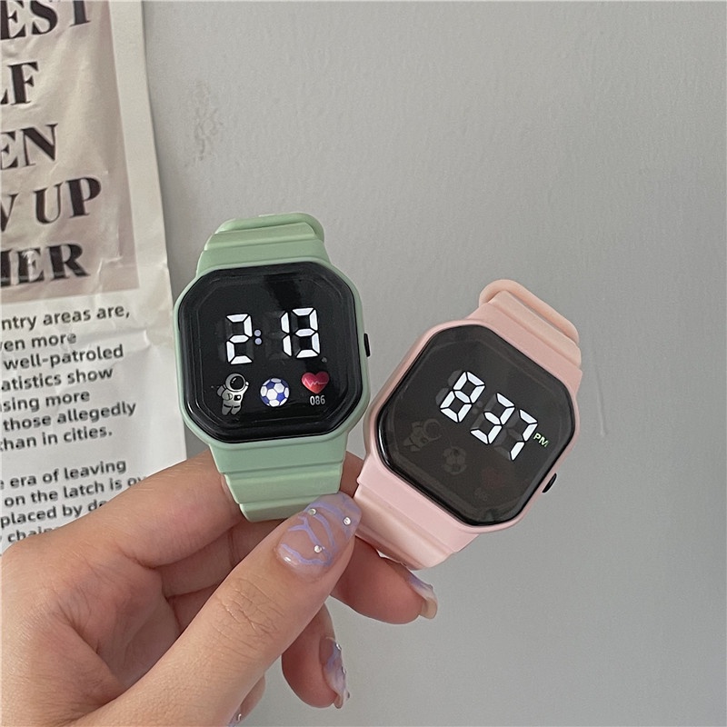 （2 pcs Led Watch）Macaron Square Quartz LED Luminous Dial Casual Wrist ...