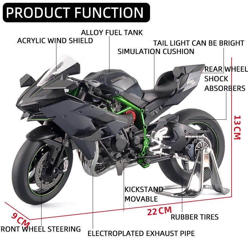 1:9 Large Scale Motor Kawasaki Ninja H2R Alloy Diecast Motorcycle Model ...