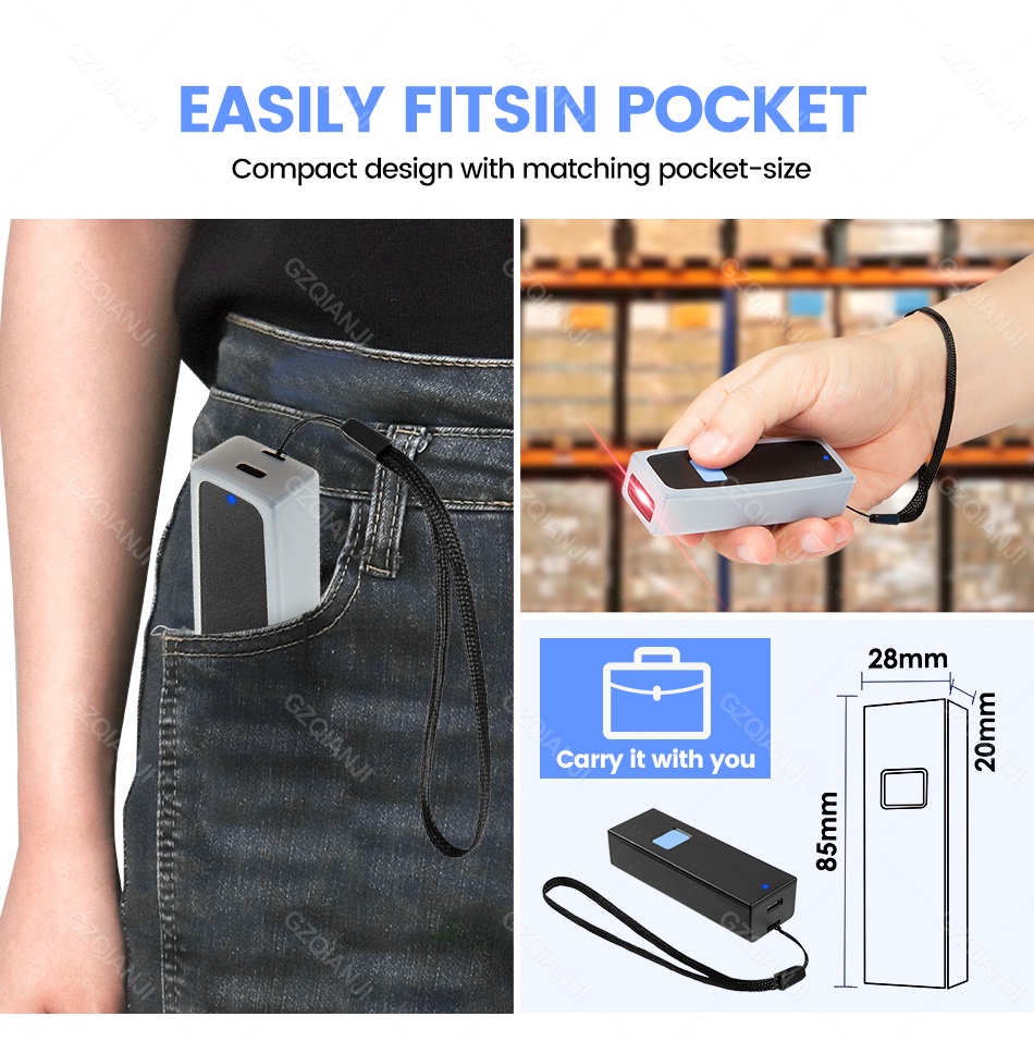 Mini Portable Barcode Scanner Handheld Bluetooth Wireless 1D 2D QR ...