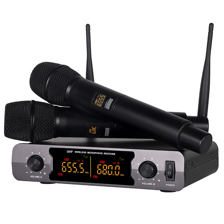 Wireless Microphone System Dual UHF Frequency Modulation 60m Handheld Microphone Dynamic ...