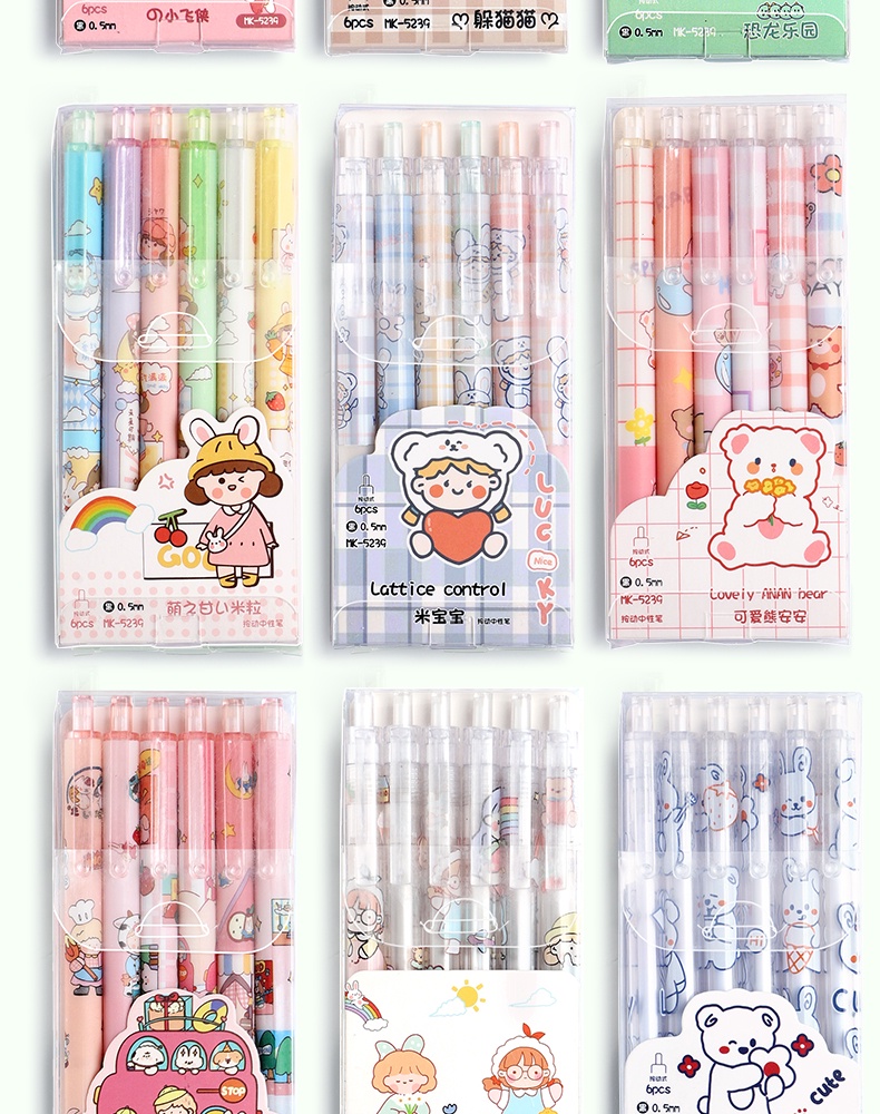 6 Pcs Kawaii Retractable Pen Set Cute Gel Pens Black Ink 0.5 mm School ...