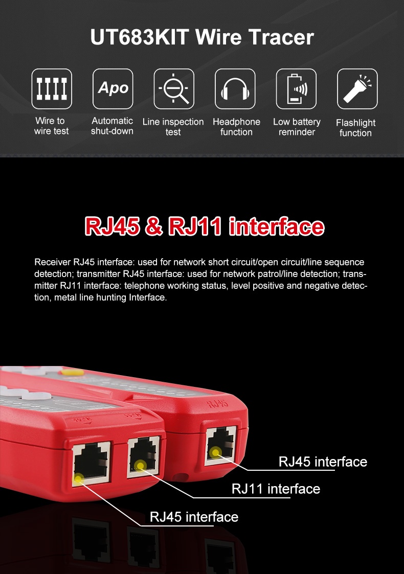 UNI-T UT683KIT Lan Tester Network Wire Tracker Cable Tracker RJ45 ...