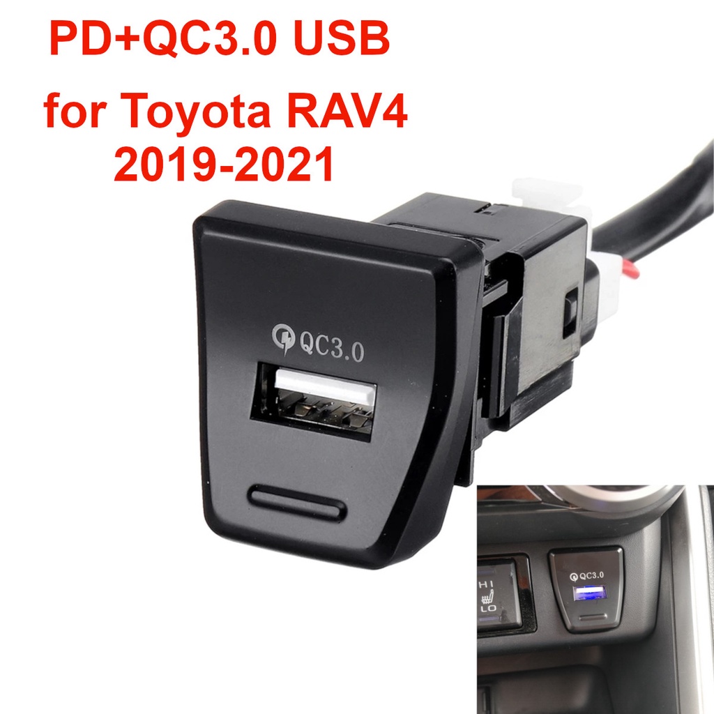 PD Type-C QC3.0 Car USB Charger Socket Outlet Led Light for Toyota RAV4 ...