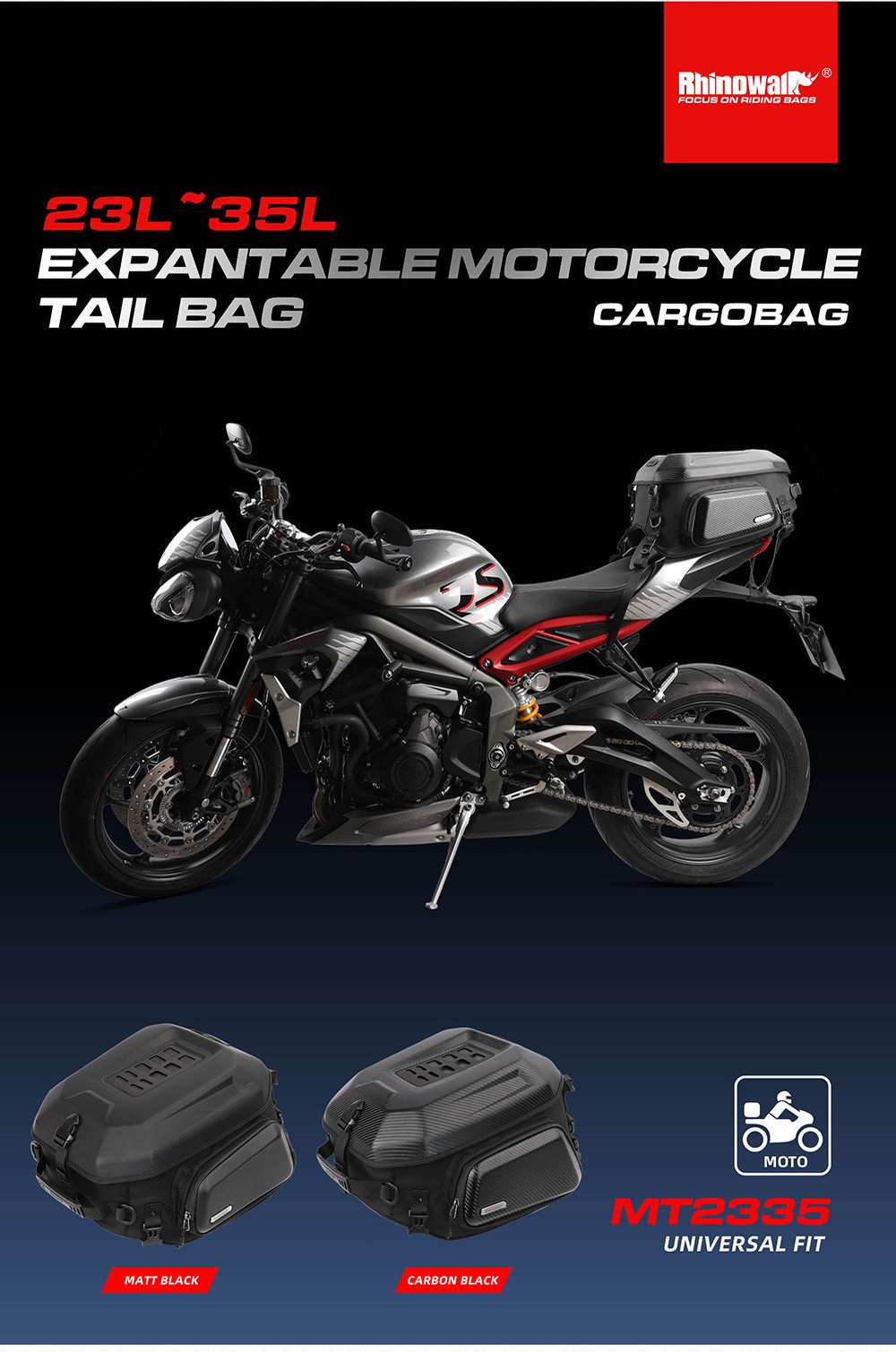 Rhinowalk hard shell Motorcycle Tail Bag 23L-35L Multifunction ...