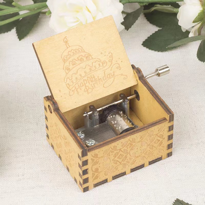 [Coisíní] Happy Birthday Music Box Octave Box Wooden Hand-cranked Retro ...