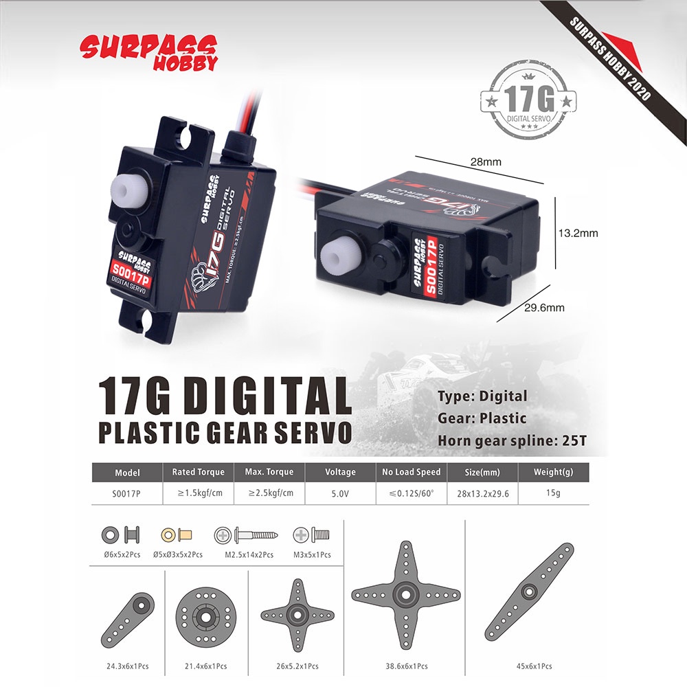 SURPASS Hobby Servo RC 1/10 High Speed Metal Gears Mini Servomotor 9g ...
